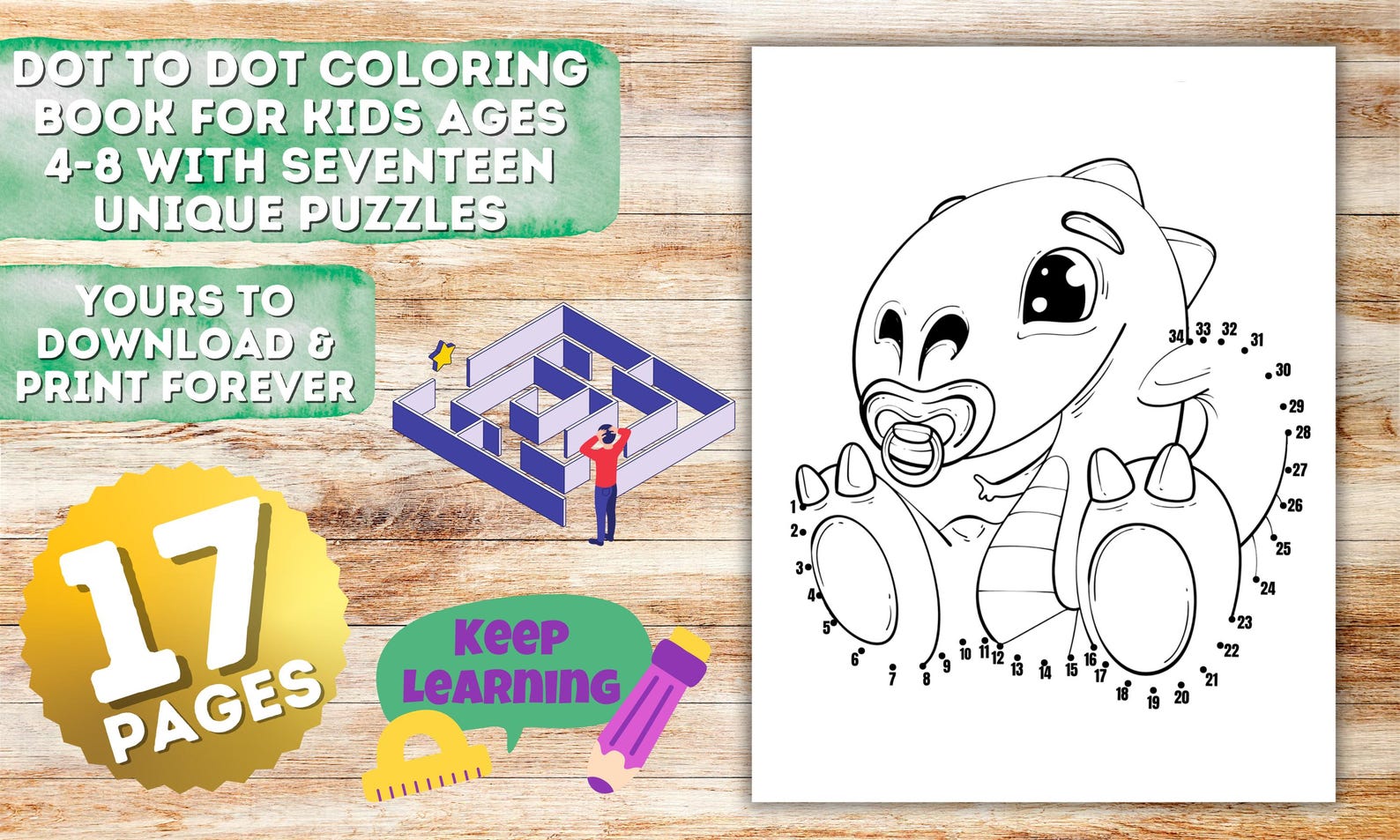 Dot to Dot Coloring Book for Kids Part 3, 17 Fun & Educational Puzzles ...