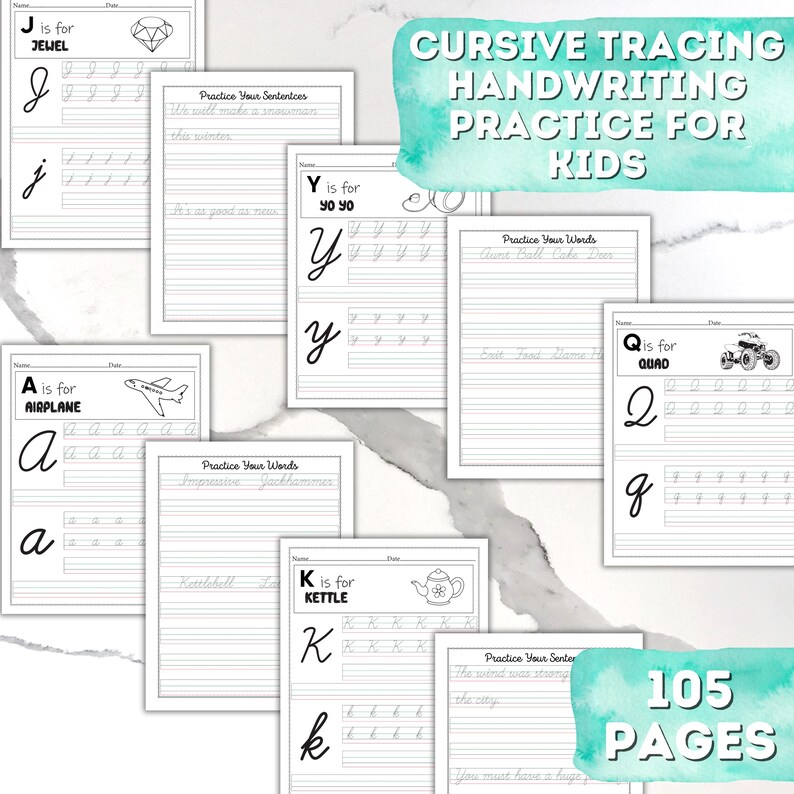 Cursive Tracing Handwriting Practice for Kids Ages 8-12: 105 ...