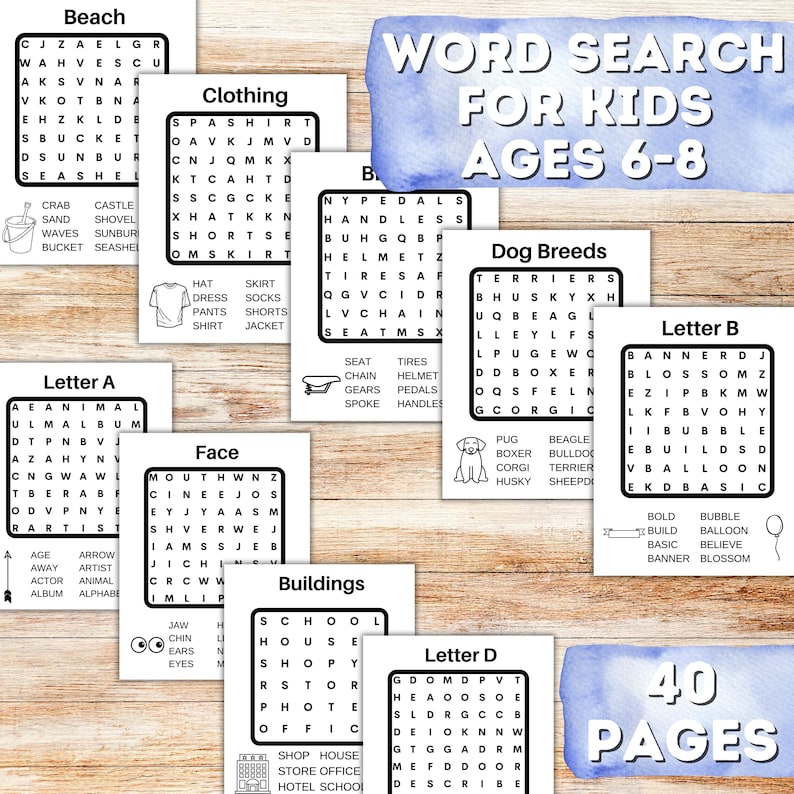 Word Search for Kids, Part 1, Ages 6-8, Fun & Educational Puzzles, 40 ...