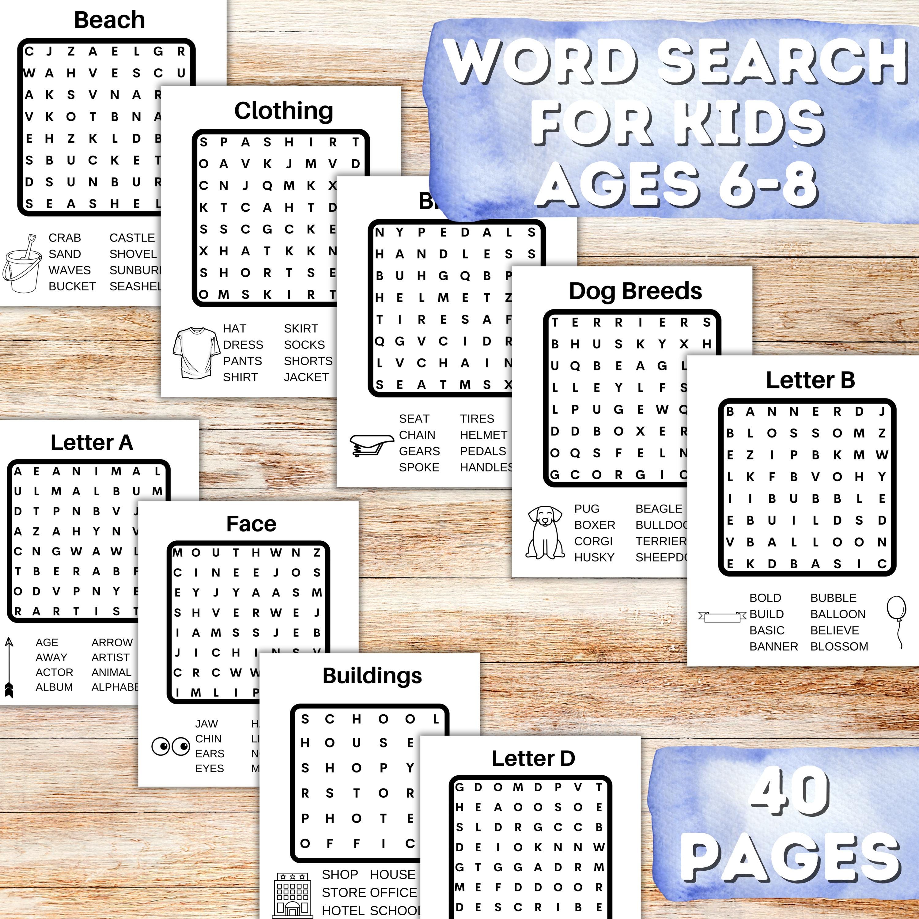 Word Search for Kids, Part 1, Ages 6-8, Fun & Educational Puzzles, 40 ...