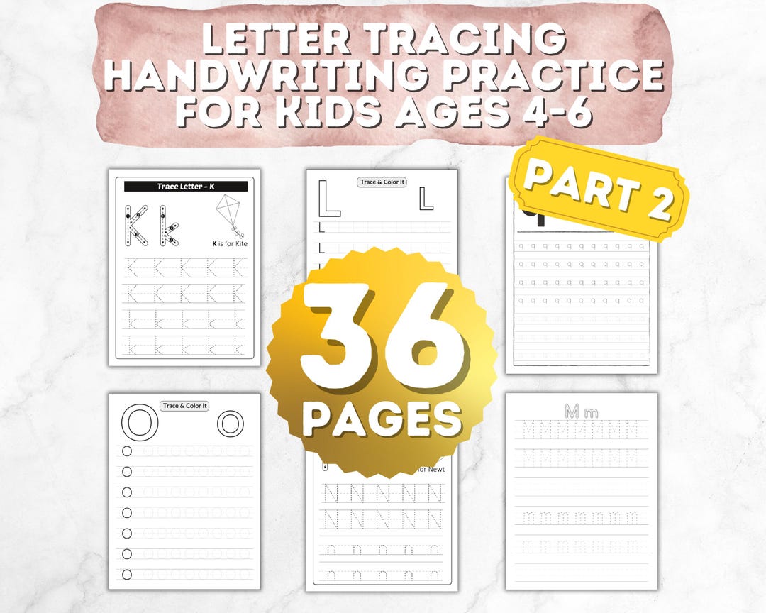 Letter Tracing Handwriting Practice for Ages 4-6, Part 2, 36 ...