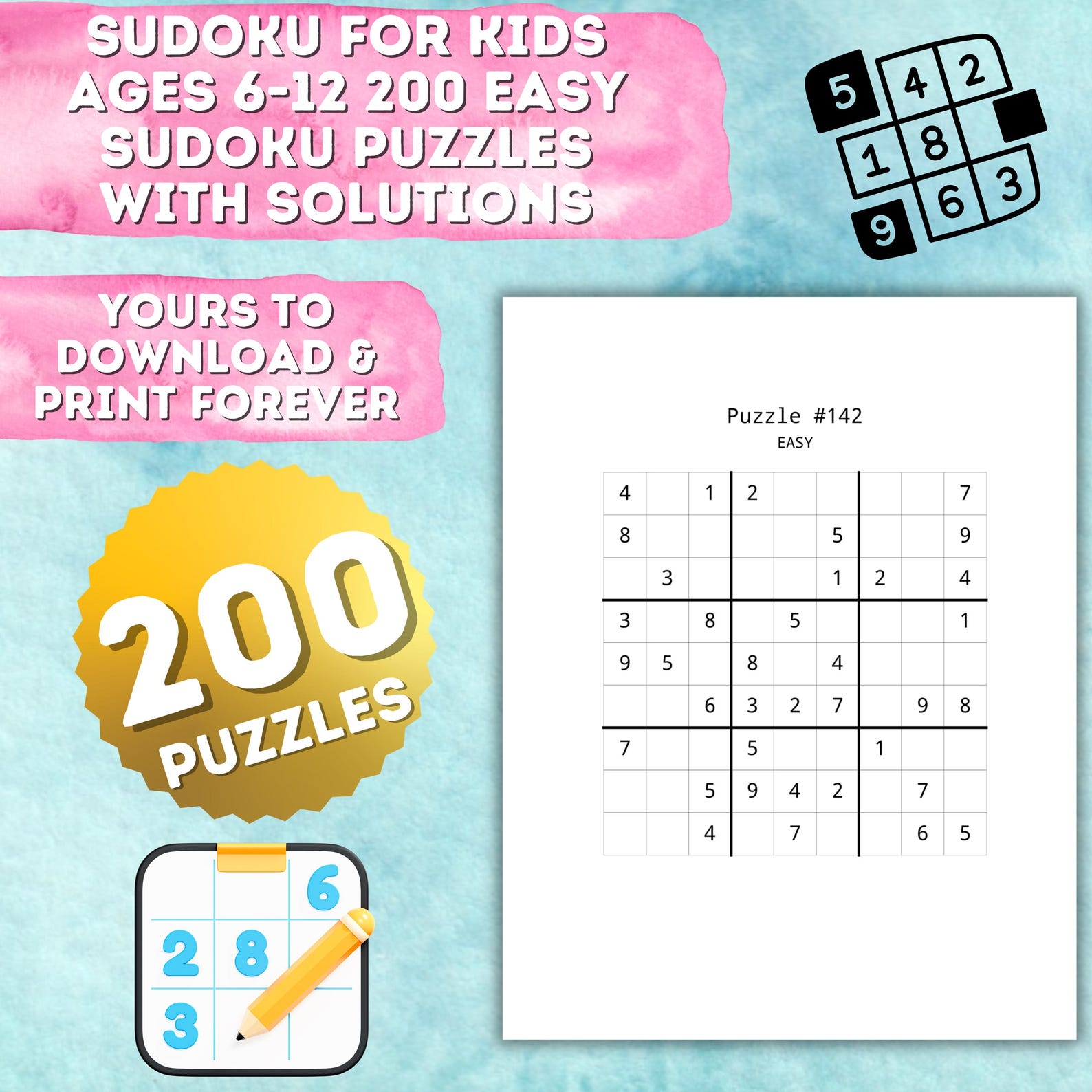 Sudoku for Kids Ages 6-12 Vol 2: 200 Easy Puzzles W/ Instructions ...