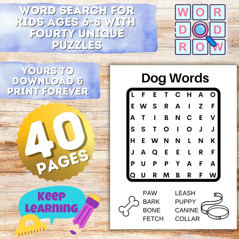 Word Search for Kids, Part 1, Ages 6-8, Fun & Educational Puzzles, 40 ...