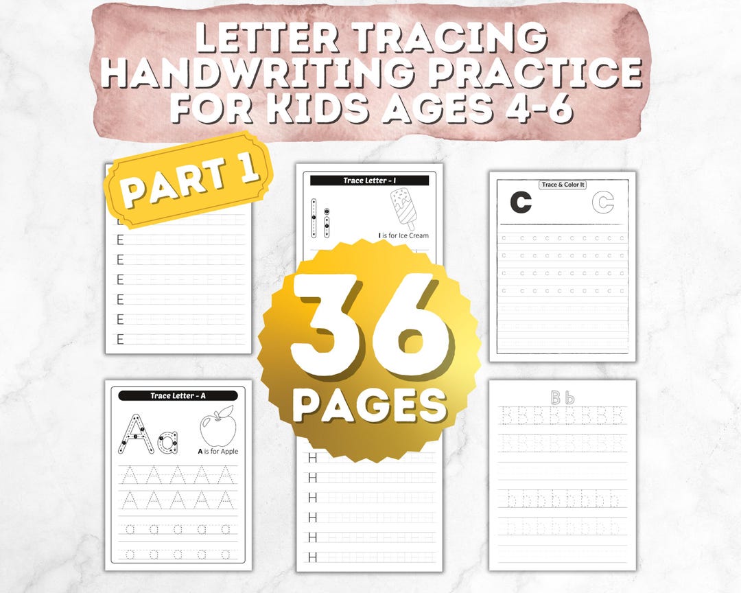 Letter Tracing Handwriting Practice for Ages 4-6, Part 1, 36 ...