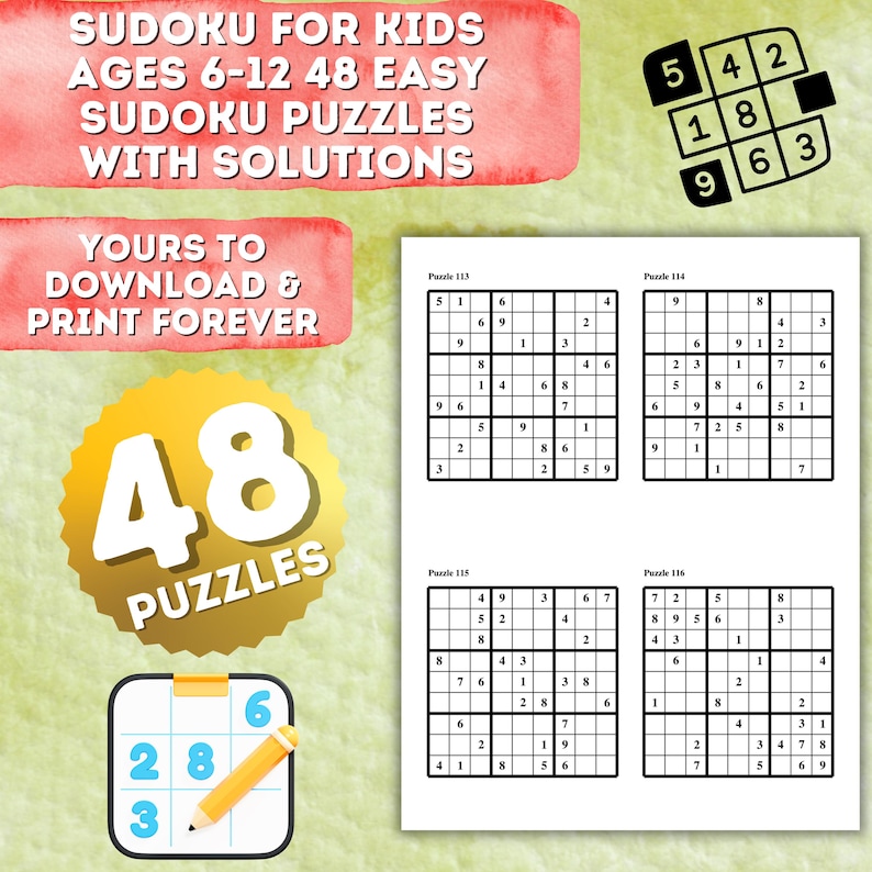 Sudoku for Kids Ages 6-12, Vol 4 - Part 3: 48 Easy Puzzles W ...