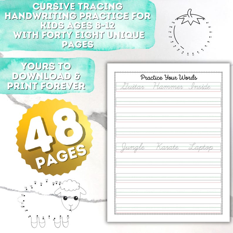 Cursive Tracing Handwriting Practice for Ages 8-12 Part 2, 48 ...