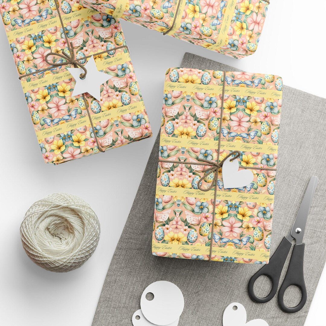 Personalized Easter Wrapping Paper - Custom Name Egg & Floral Gift Wrap ...