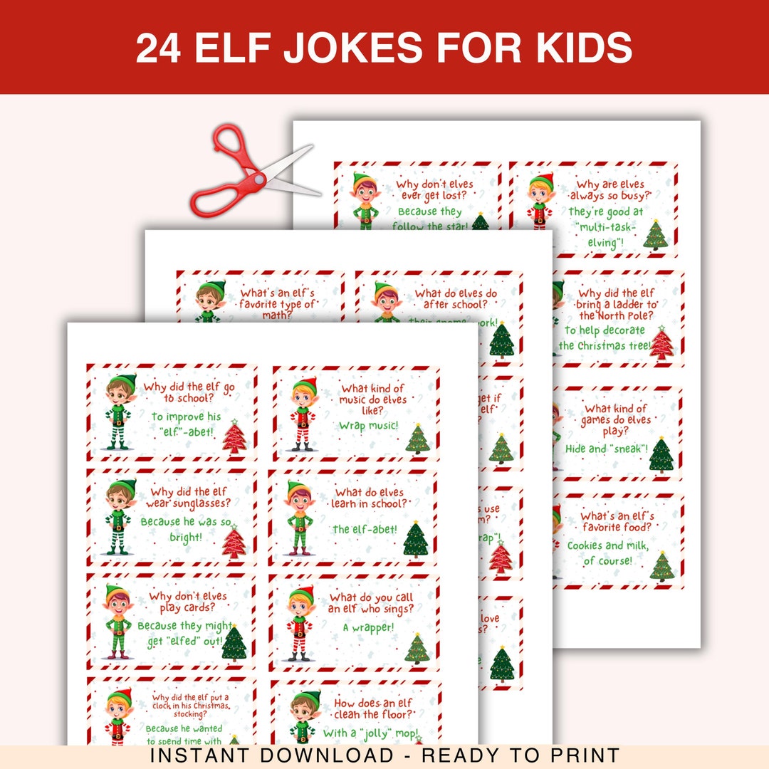 24 Fun Elf Jokes for Kids, Printable Elf Activity, Christmas Elf Joke ...
