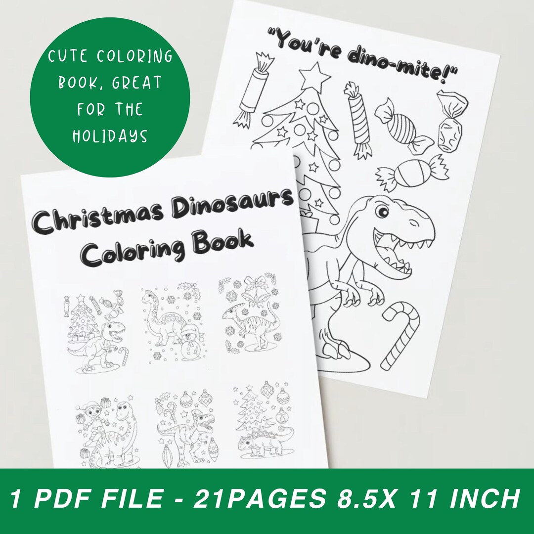 Christmas Dinosaurs Coloring Book, Printable Christmas Coloring Book ...