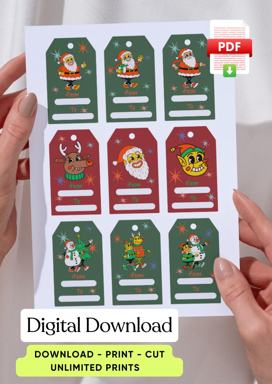 Santa Gift Tag, Christmas Gift Label, Holiday Present Tag, Festive Gift ...