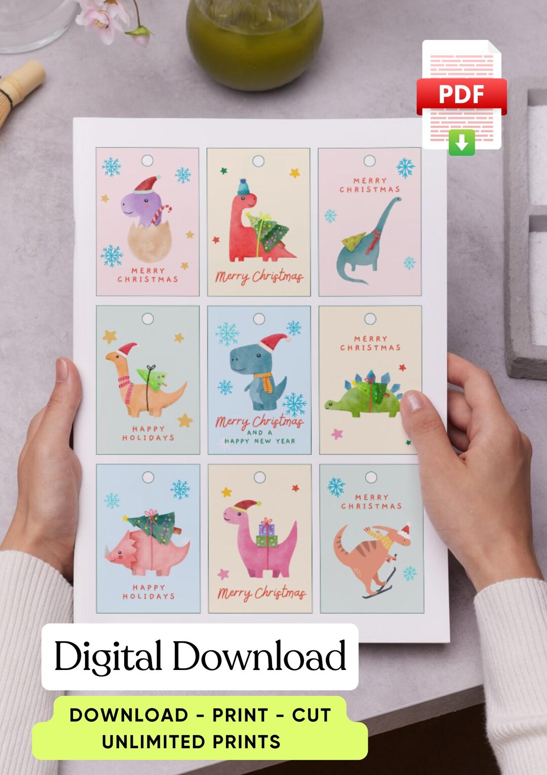 Dinosaur Gift Tag Set, Dinosaur Christmas Gift Tag, Holiday Gift Label ...
