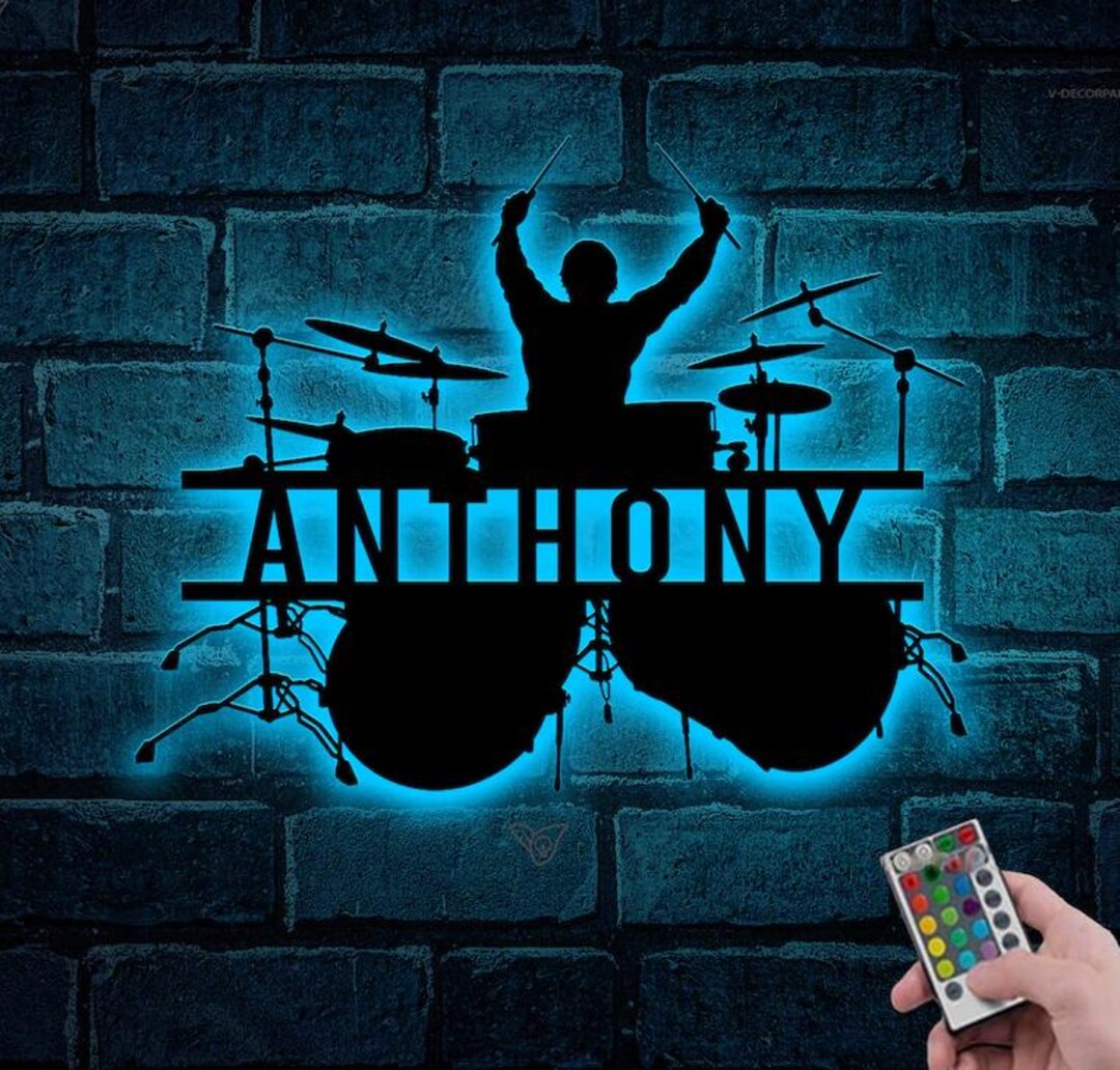 Custom Drum Metal Sign With LED Lights, Personalized Drummer Name Sign ...