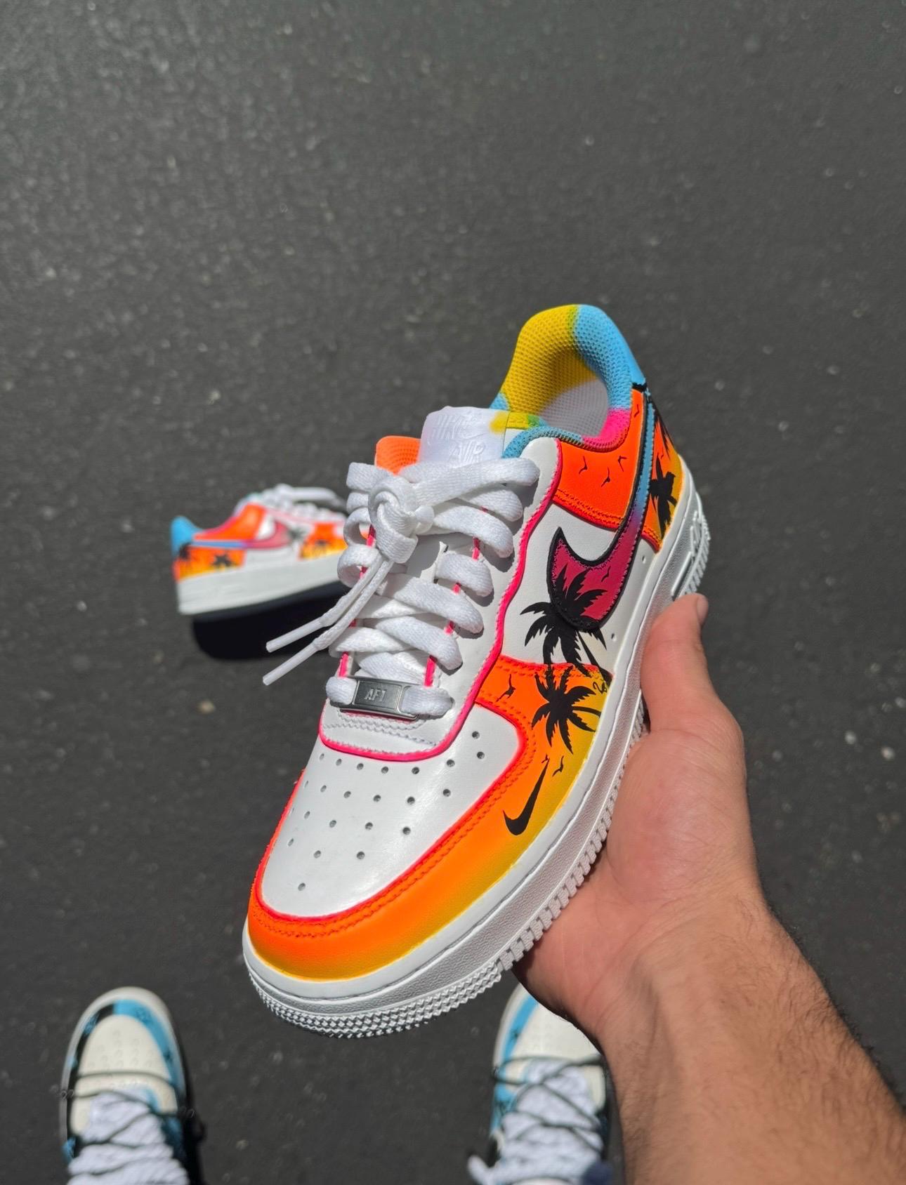 Hand-painted Sunset Palm Tree Air Force 1s: Custom Beach Sneakers - Etsy