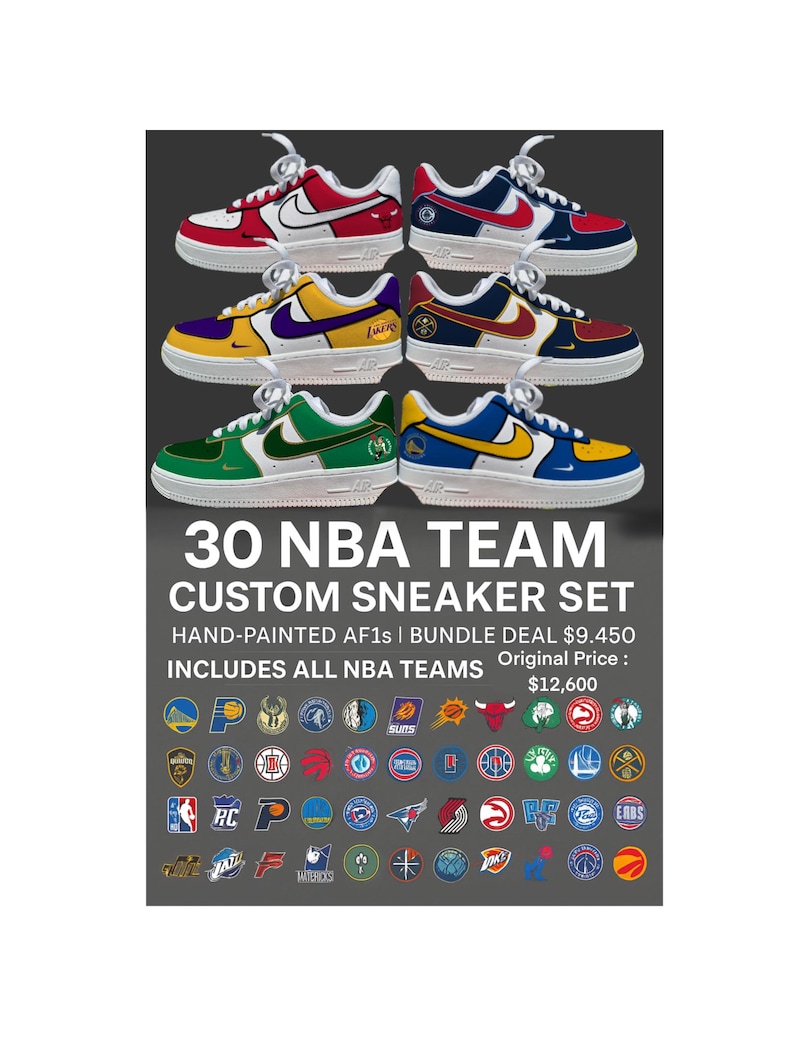 30 NBA Team Custom Air Force 1 Sneakers: Hand-painted Full League Set ...