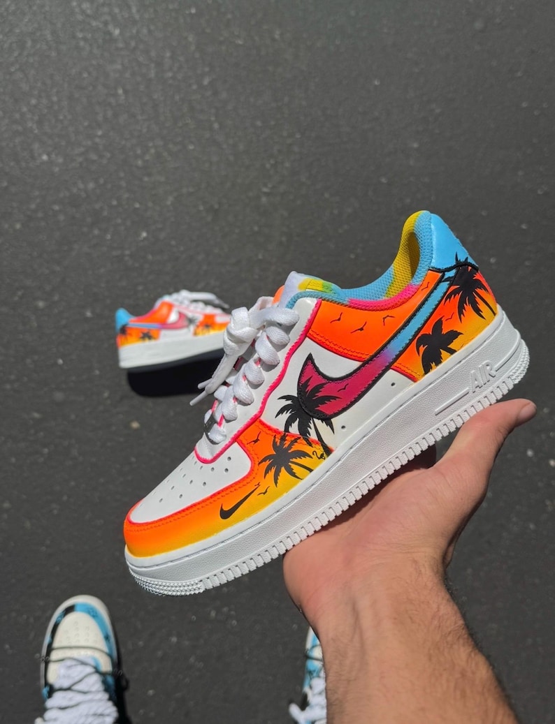 Hand-painted Sunset Palm Tree Air Force 1s: Custom Beach Sneakers - Etsy