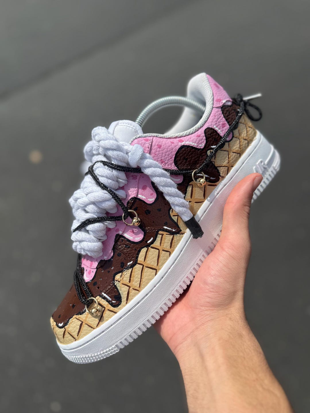 Custom Shoes Ice Cream Air Force 1s – Hand-painted Waffle Cone Sneakers ...