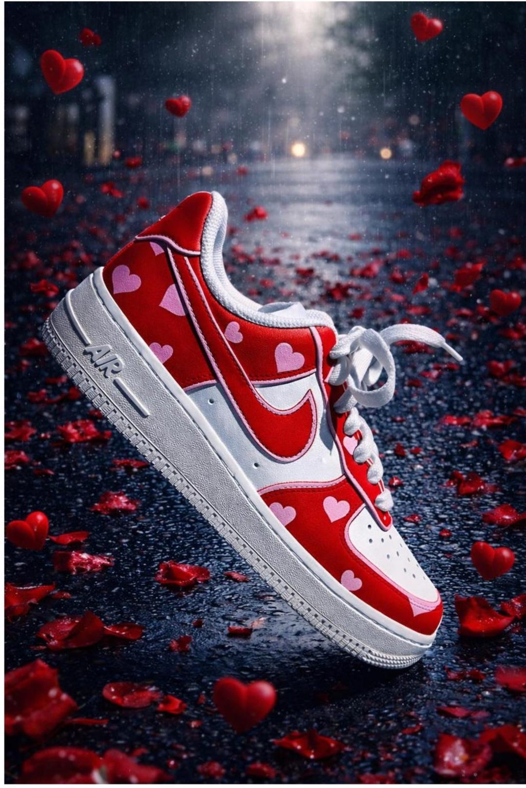 Valentines Day Custom Air Force 1 – Pink & Red Heart Nike AF1 Sneakers ...