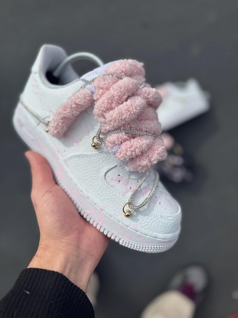 Custom Pink Splatter Sneakers: Hand-painted Plush Lace Streetwear Shoes ...
