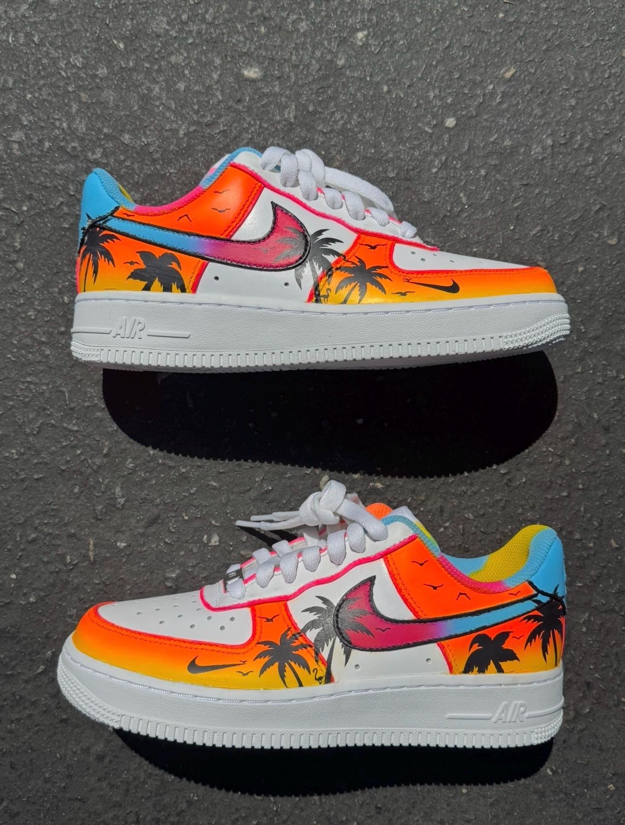 Hand-painted Sunset Palm Tree Air Force 1s: Custom Beach Sneakers - Etsy