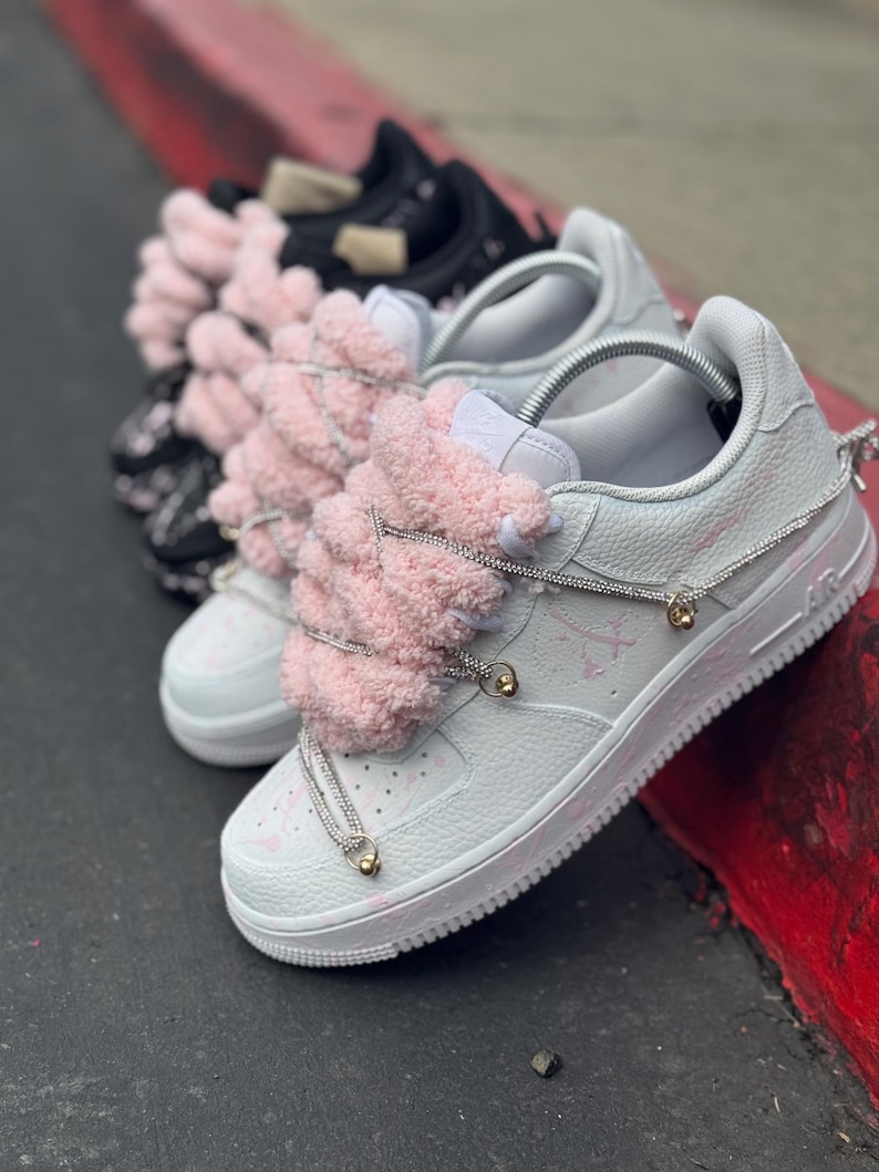Custom Pink Splatter Sneakers: Hand-painted Plush Lace Streetwear Shoes ...
