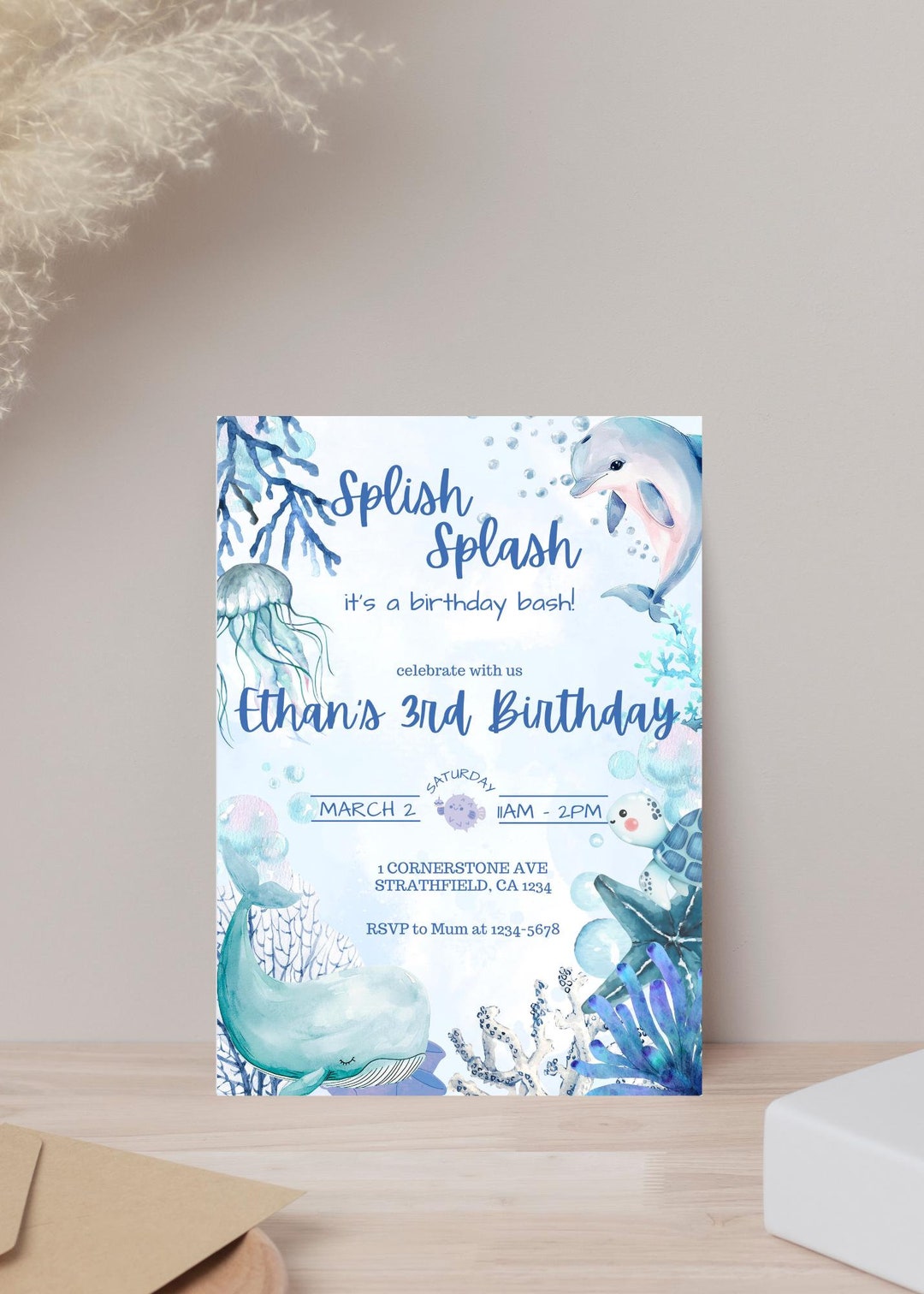 Under the Sea Birthday Invitation Editable Digital Download Sea ...