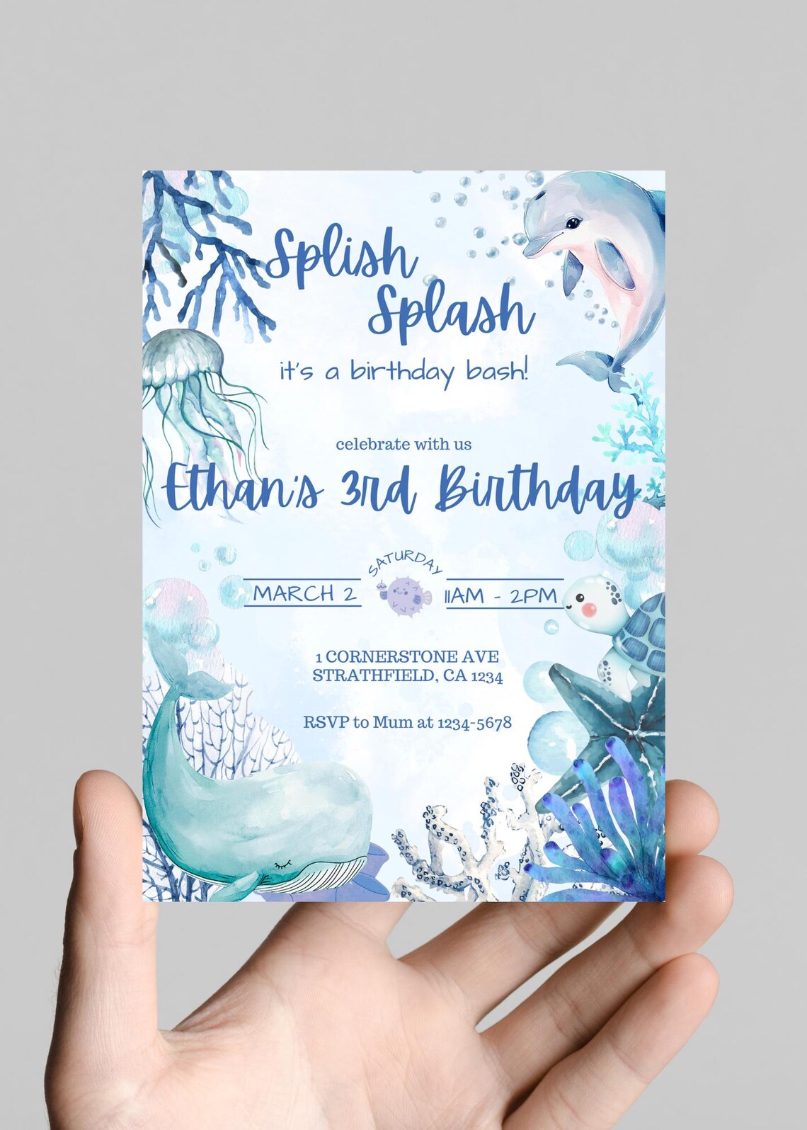 Under the Sea Birthday Invitation Editable Digital Download Sea ...