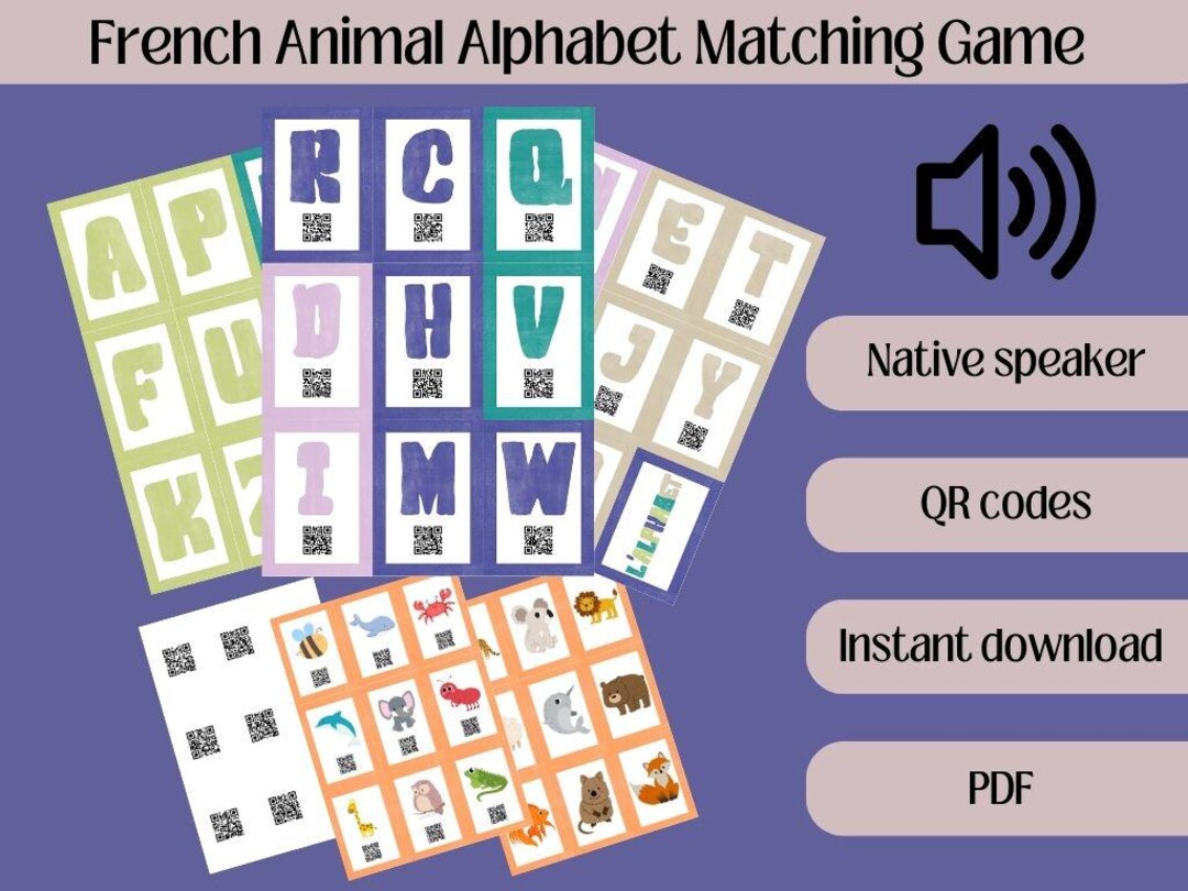 French Animal Alphabet Matching Card Game Activity Audios QR Codes ...