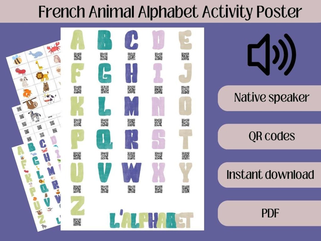 French Animal Alphabet Poster Matching Activity With Audios QR Codes ...