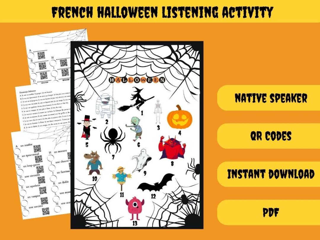 French Halloween Listening Activity QR Codes Teacher Resource Classroom ...