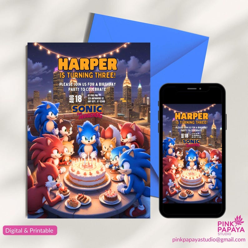 Sonic Birthday Invitation: Super Hedgehog Party, Editable Canva ...