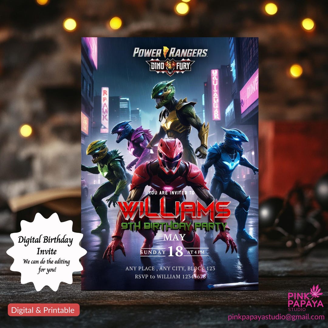 Personalized Power Rangers Dino Fury Birthday Invitation – Custom Party ...