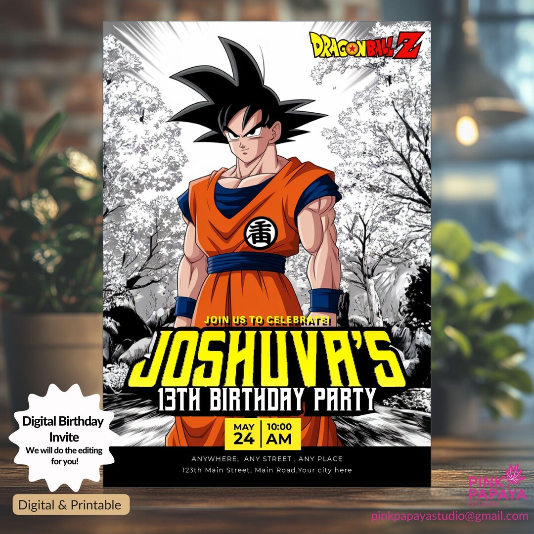 Personlised Digital Dragon B Z Birthday Invitation,goku Party Invite ...