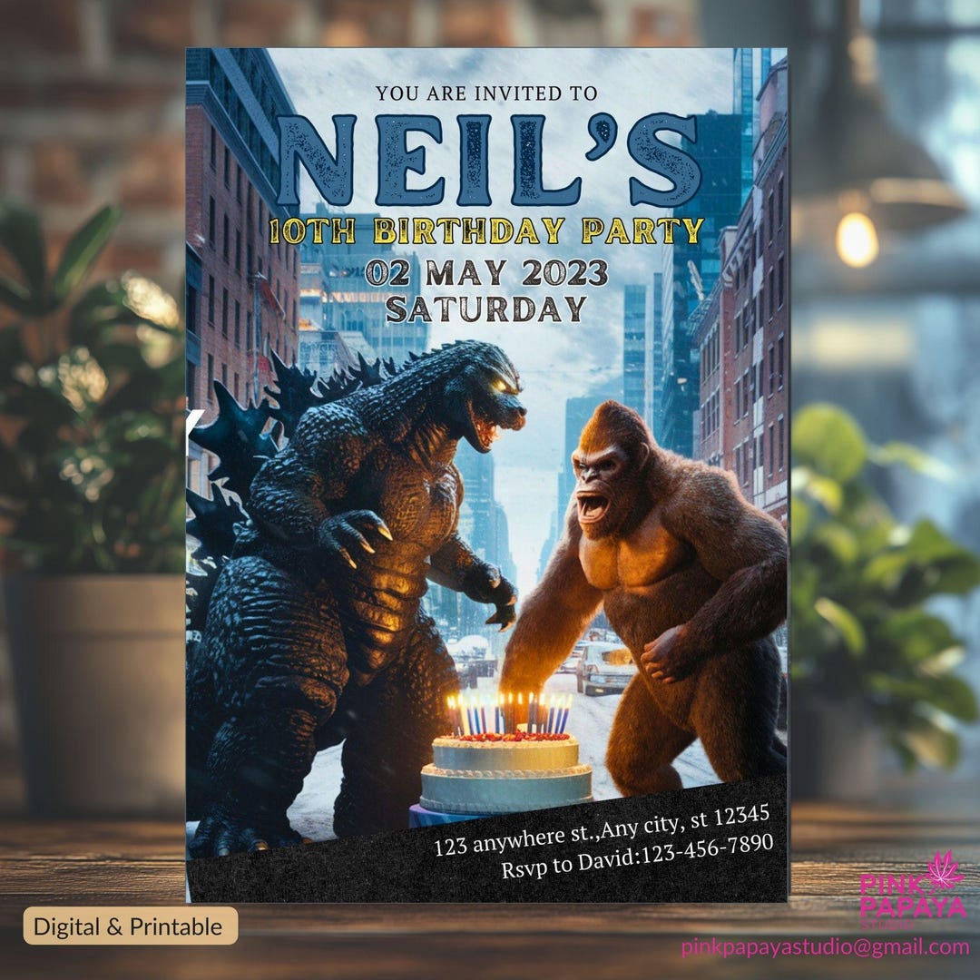 Godzilla Birthday Invitation: Customized Party Theme (digital ...