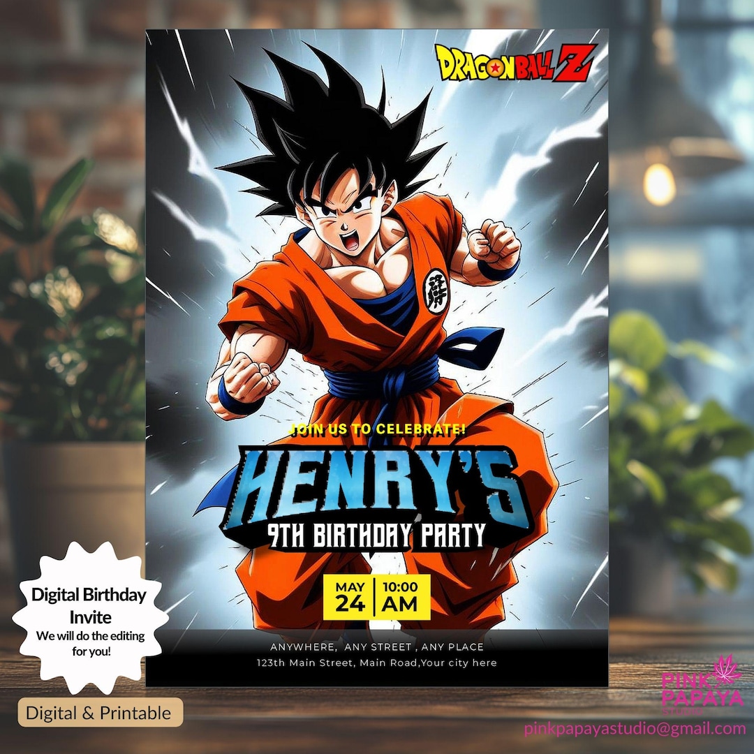 Personalized DBZ Birthday Invitation: Goku Anime Party (digital ...