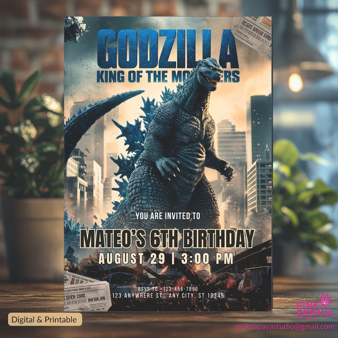 Godzilla Customized Birthday Invitation, Godzilla party,digital ...