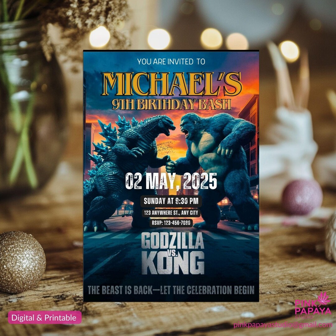 Godzilla - Customized Birthday Invitation, Godzilla -party,digital ...