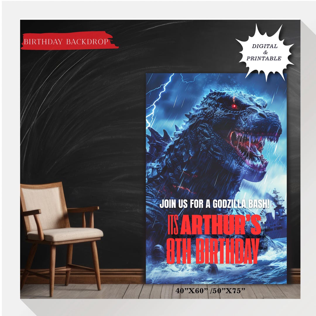 Godzilla - Customized Birthday Backdrop, Godzilla -party,godzilla ...