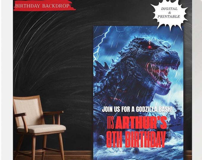 Happy Birthday Godzilla Banner, Godzilla Birthday Decoration Vinyl ...
