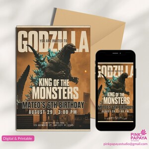 Godzilla Customized Birthday Invitation, Godzilla party,digital ...