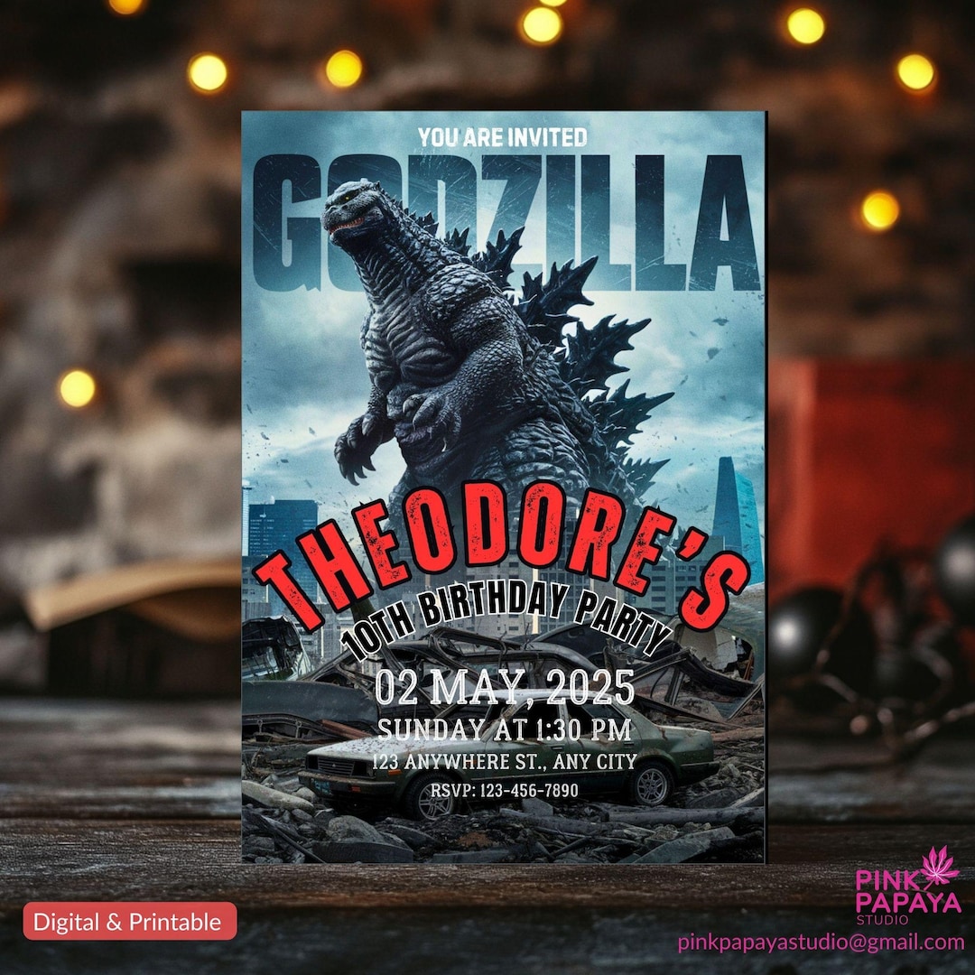 Godzilla - Customized Birthday Invitation, Godzilla -party,digital ...