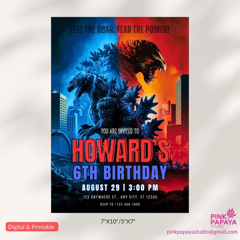 Godzilla Birthday Invitation: Personalized Theme Party, Digital File - Etsy