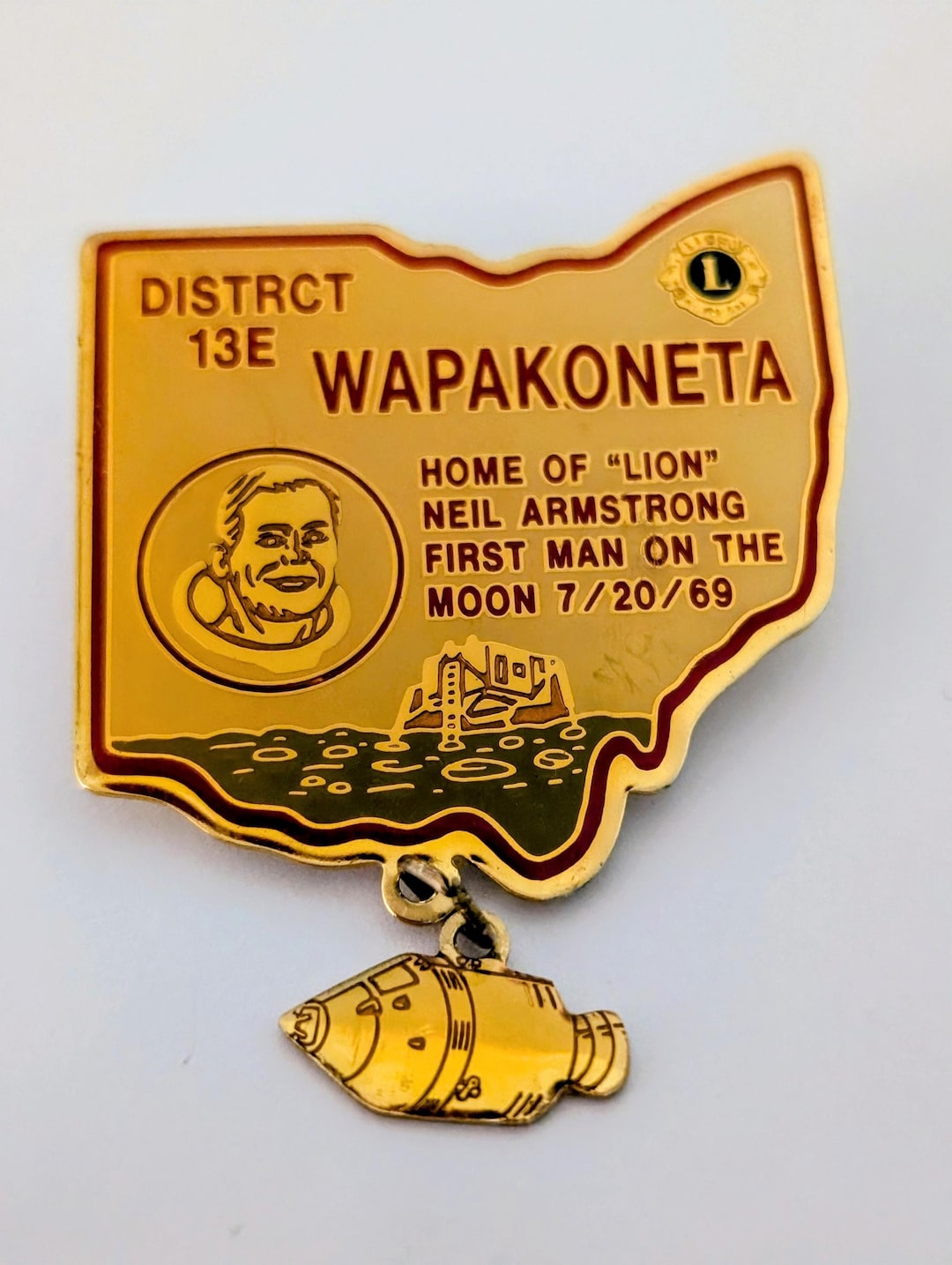 Rare Vintage Neil Armstrong Lions Club Pin – District 13E Tribute Badge ...