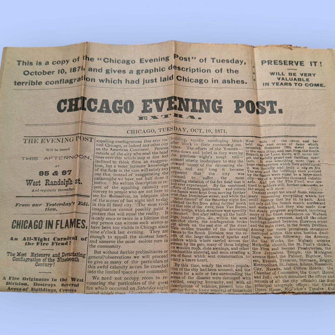 Vintage 1871 Chicago Fire Newspaper Reprint – Antique-style Chicago ...