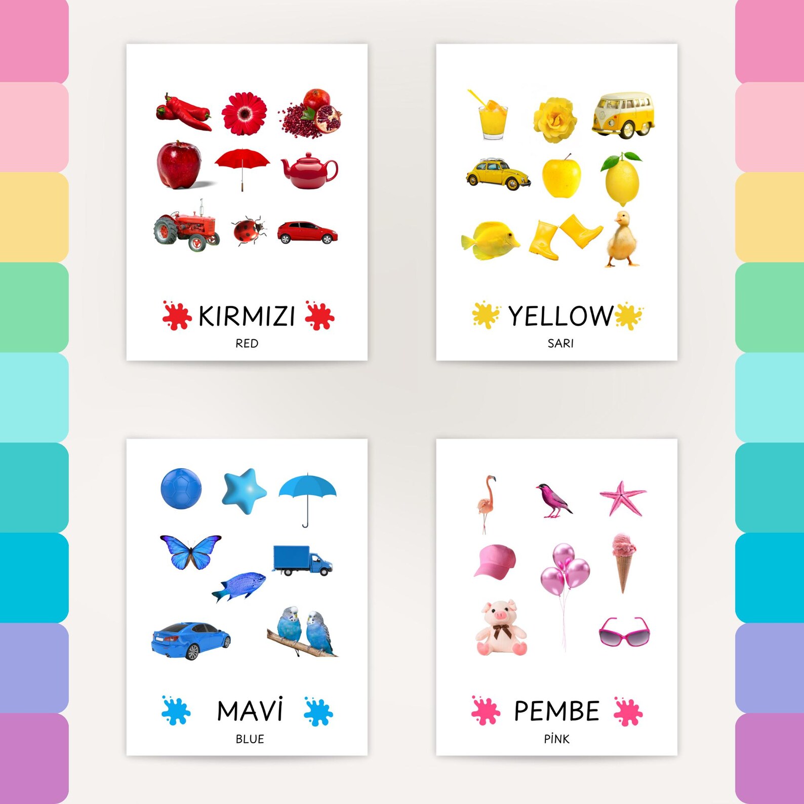 Turkish Colors Flashcards, Turkish Bilingual Flash Cards, English ...