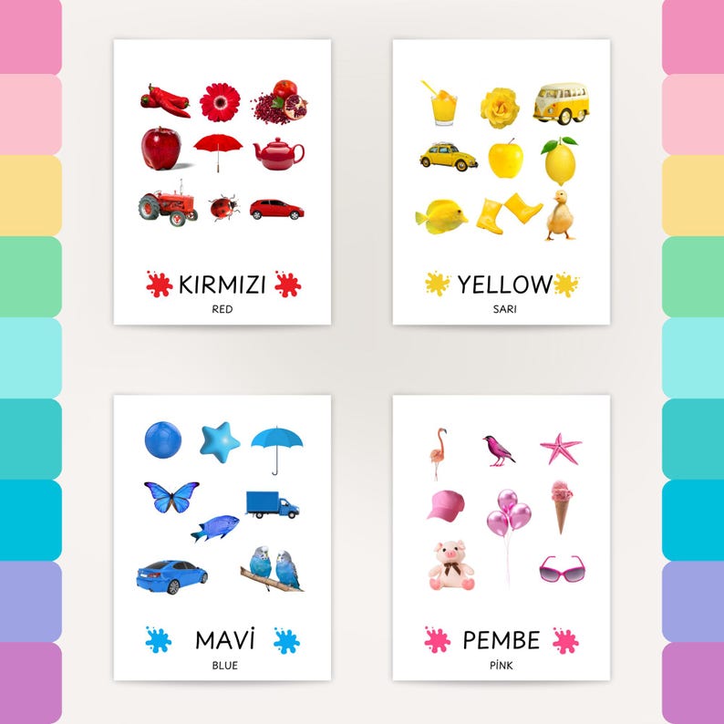 Turkish Colors Flashcards, Turkish Bilingual Flash Cards, English ...