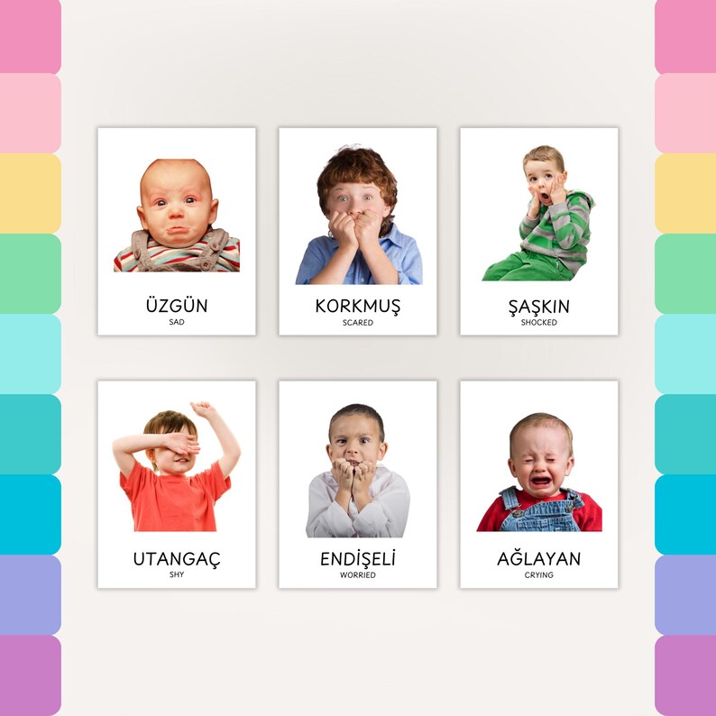 Tarjetas didácticas de emociones en turco e inglés, tarjetas didácticas ...