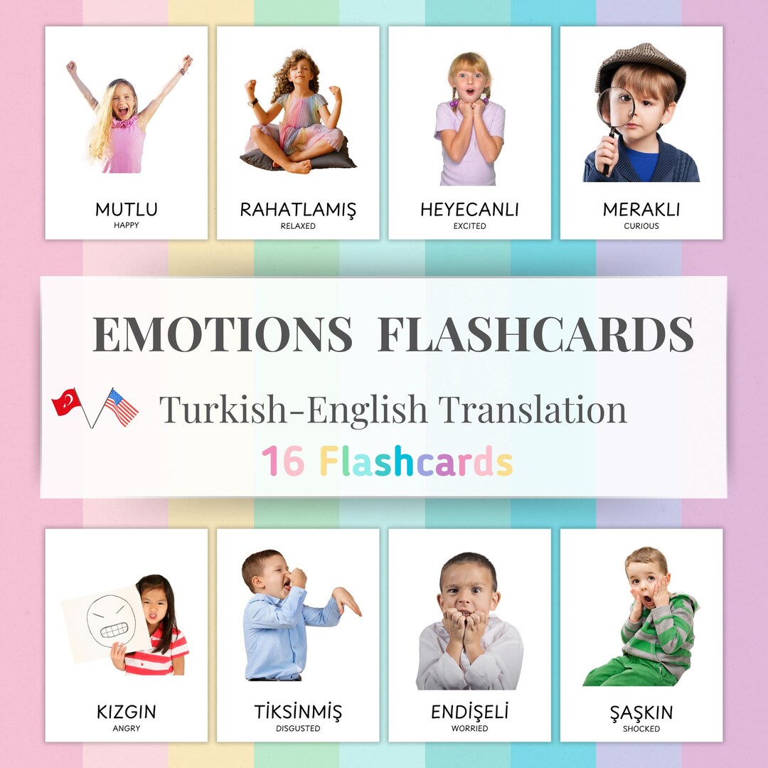 Turkish English Emotions Flashcards, Turkish Bilingual Flash Cards ...