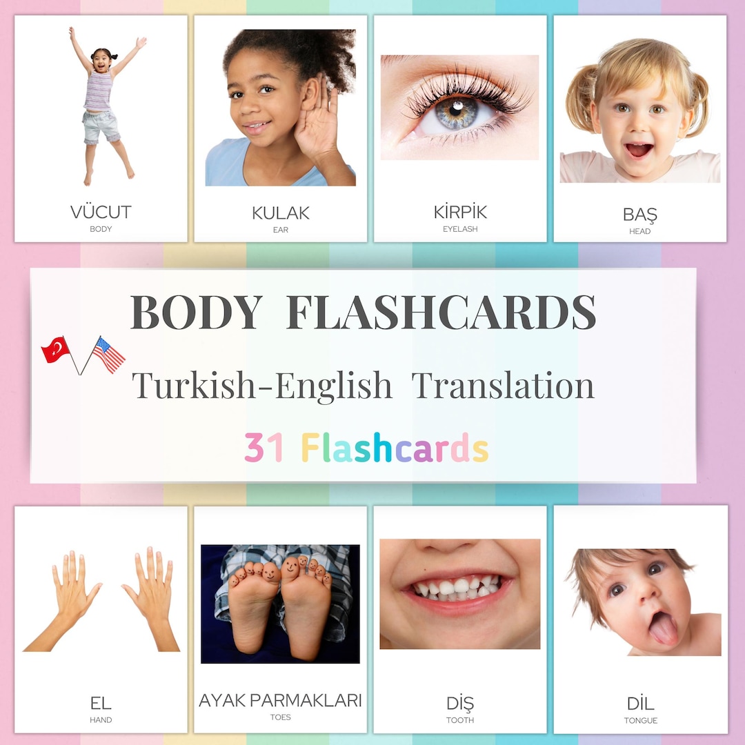 Turkish Body Parts Flash Cards, Turkish Bilingual Flash Cards, English ...