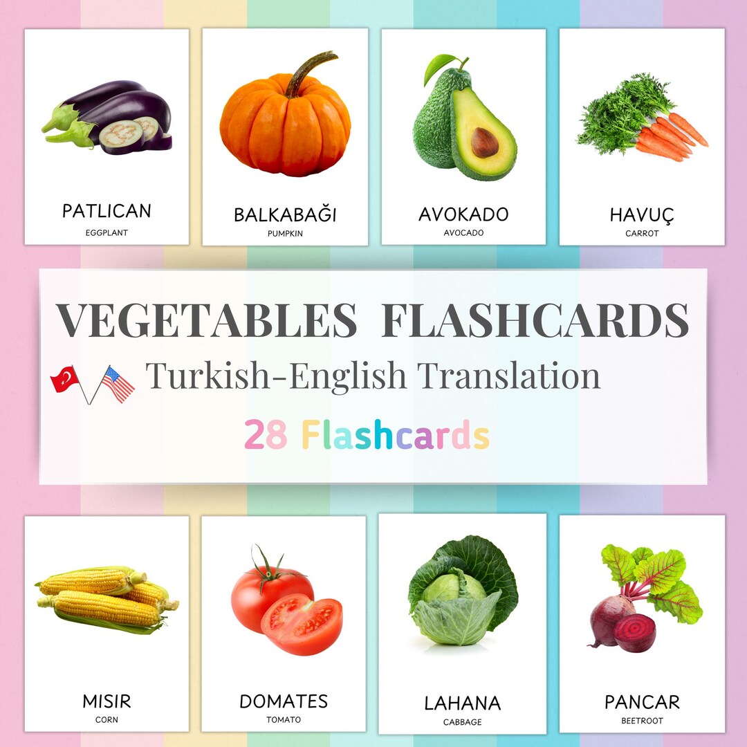 Turkish Vegetables Flashcards, Turkish Bilingual Flash Cards, English ...