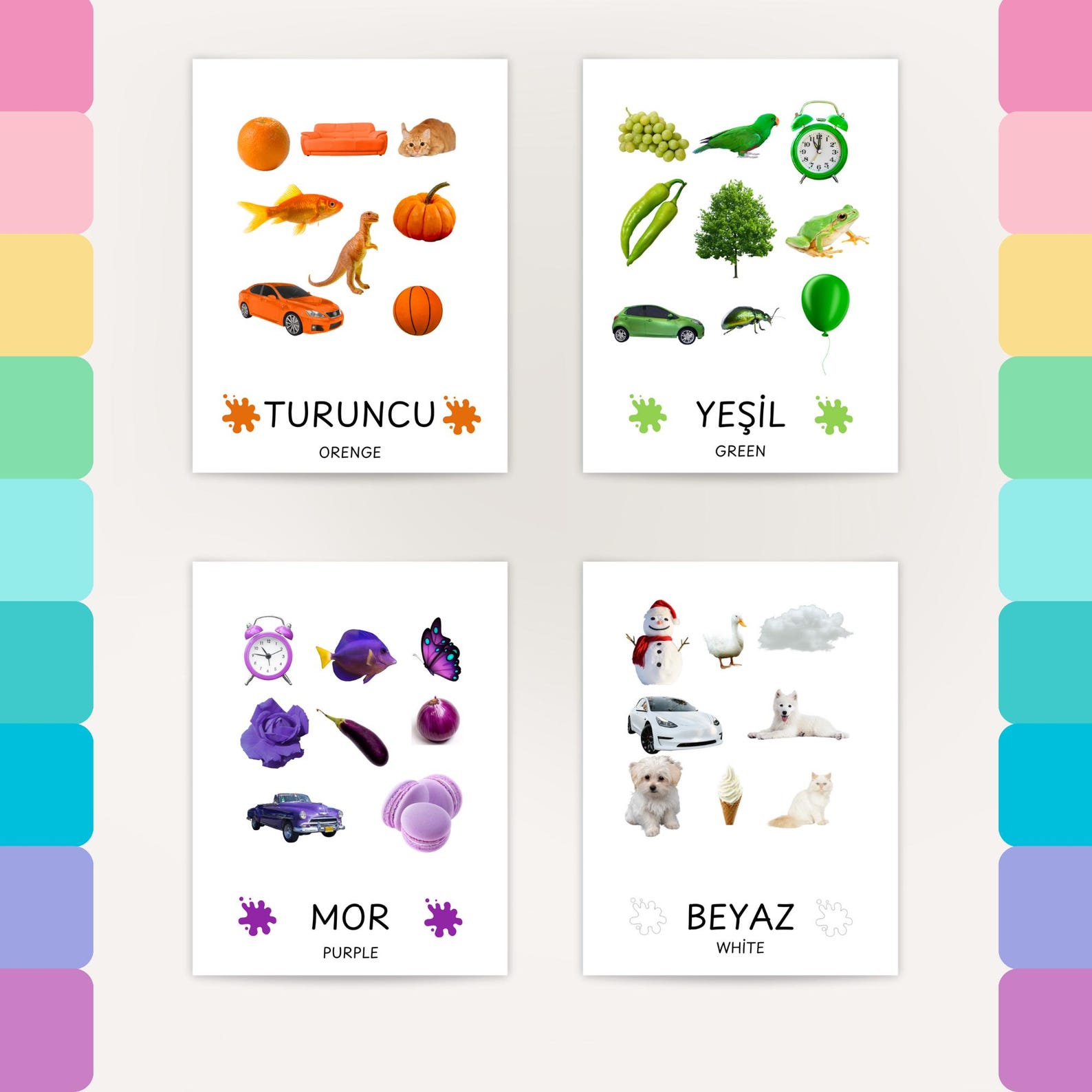 Turkish Colors Flashcards, Turkish Bilingual Flash Cards, English ...